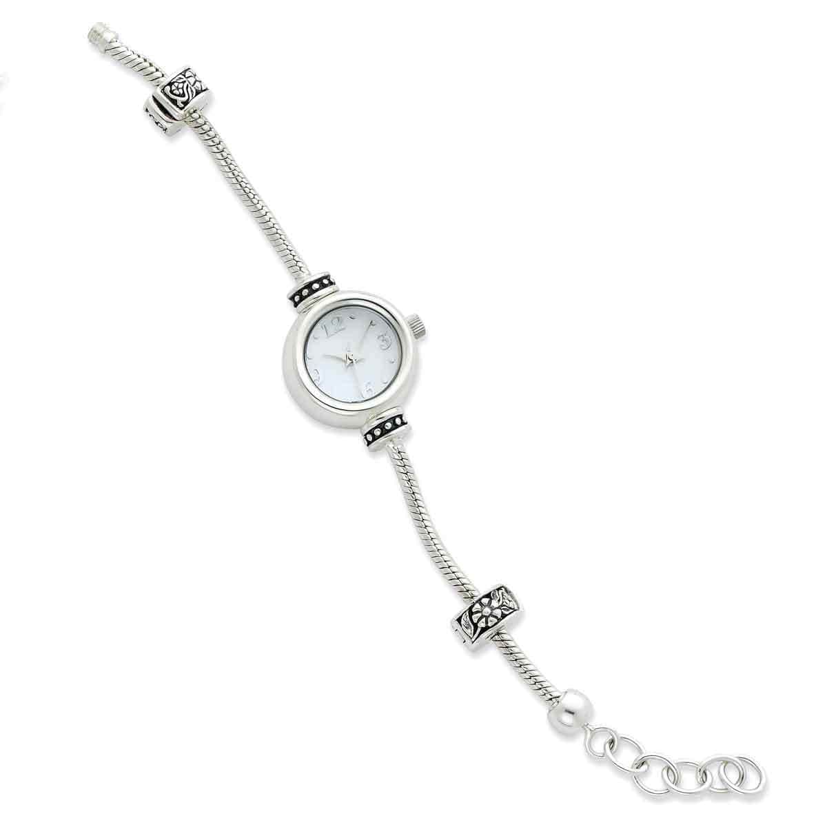 Sterling Silver Round Face Reflections Watch Starter Bracelet (Works f ...