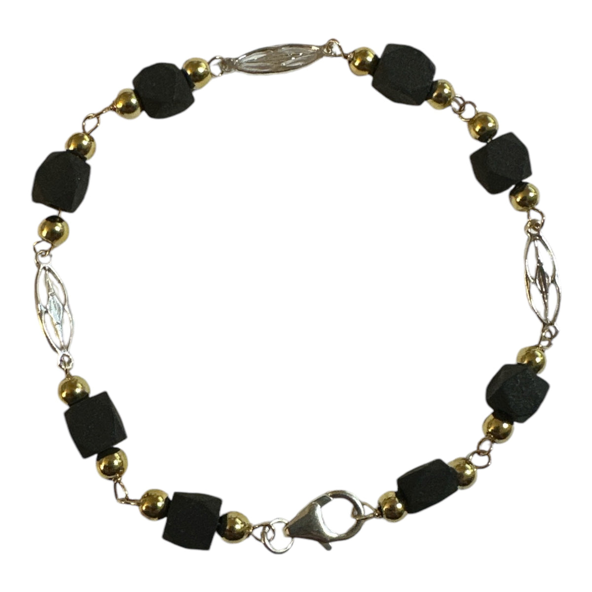 Sterling Silver & 14 Karat Yellow Gold Filled Genuine 6mm Azabache Jet ...