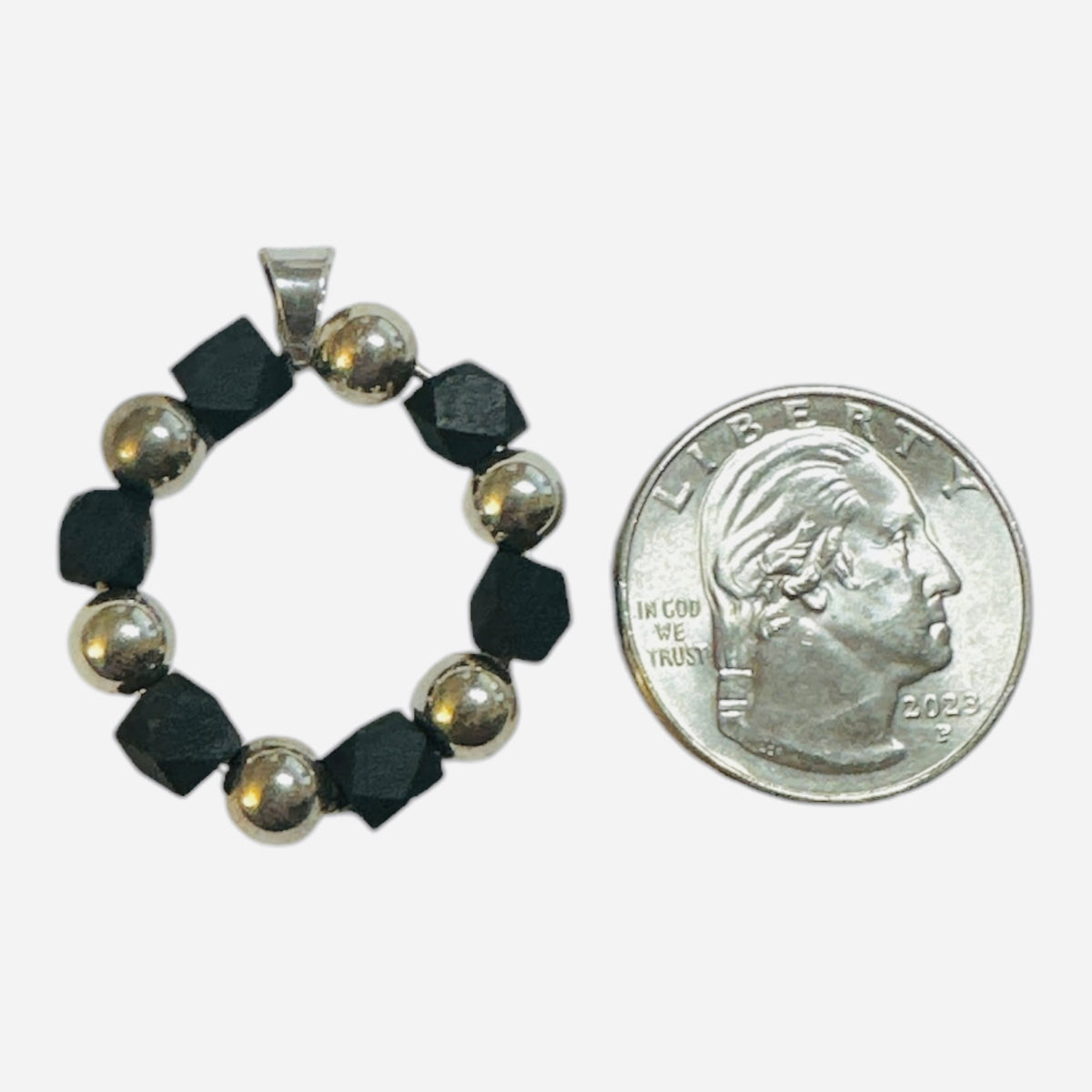 Sterling Silver 6mm Bead and Genuine 6mm Azabache Jet Circle Pendant ...