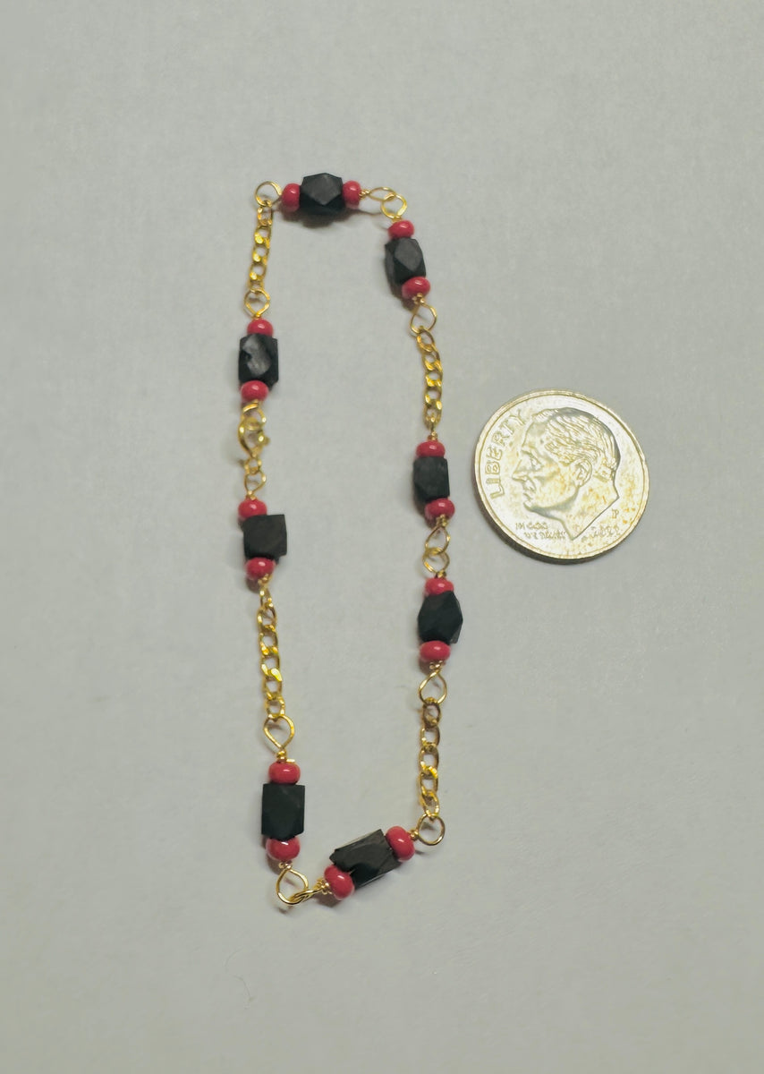 10 Karat Yellow Gold Genuine Azabache Jet and Coral 6" Curb Link Kids ...