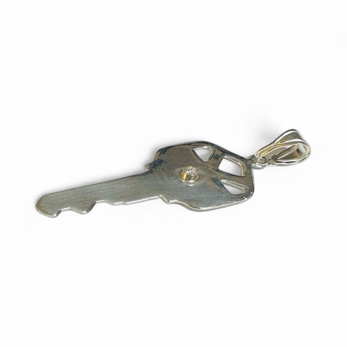 Sterling Silver and 14 Karat Yellow Gold House Key Pendant with Genuin ...