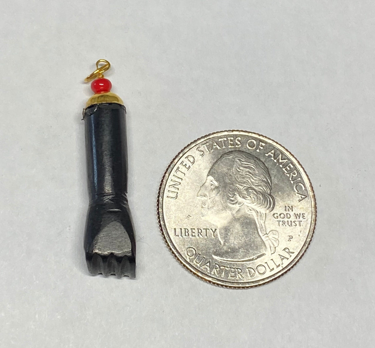 14 Karat Yellow Gold Genuine Azabache Jet & Coral Bead Mano Figa Charm ...