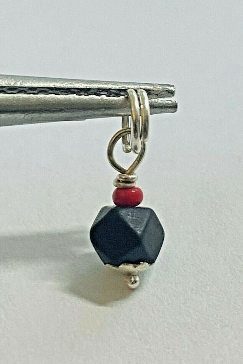Sterling Silver 4mm Genuine Azabache Jet & Coral Charm – G & W