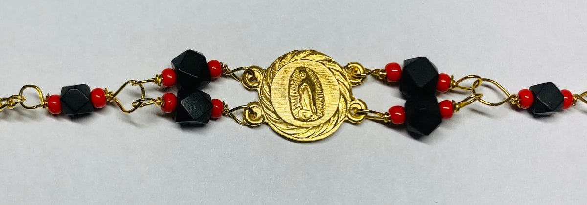 14 Karat Yellow Gold Genuine Azabache Jet-Coral Our Lady of Guadalupe ...