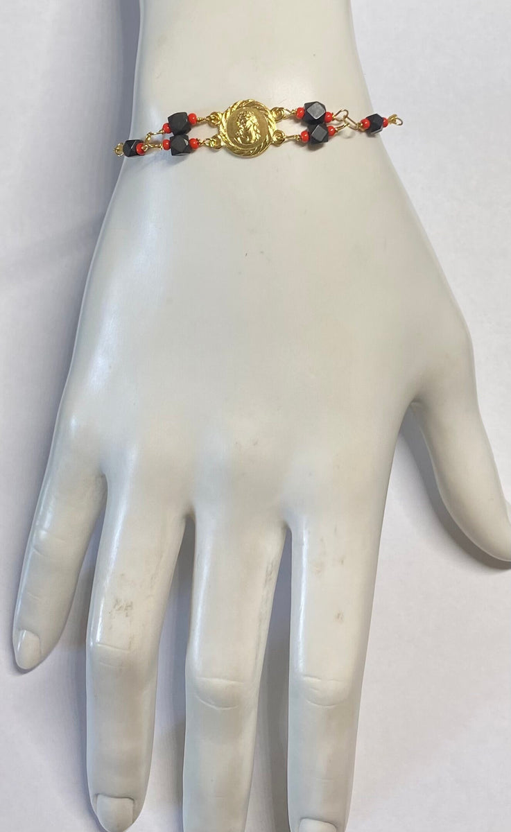 14K Yellow Gold Genuine Azabache Jet-Coral Ecce Homo "Gran Poder de Je ...