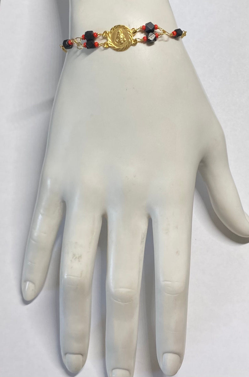 14 Karat Yellow Gold Genuine Azabache Jet-Coral Saint Barbara Medal 7 ...