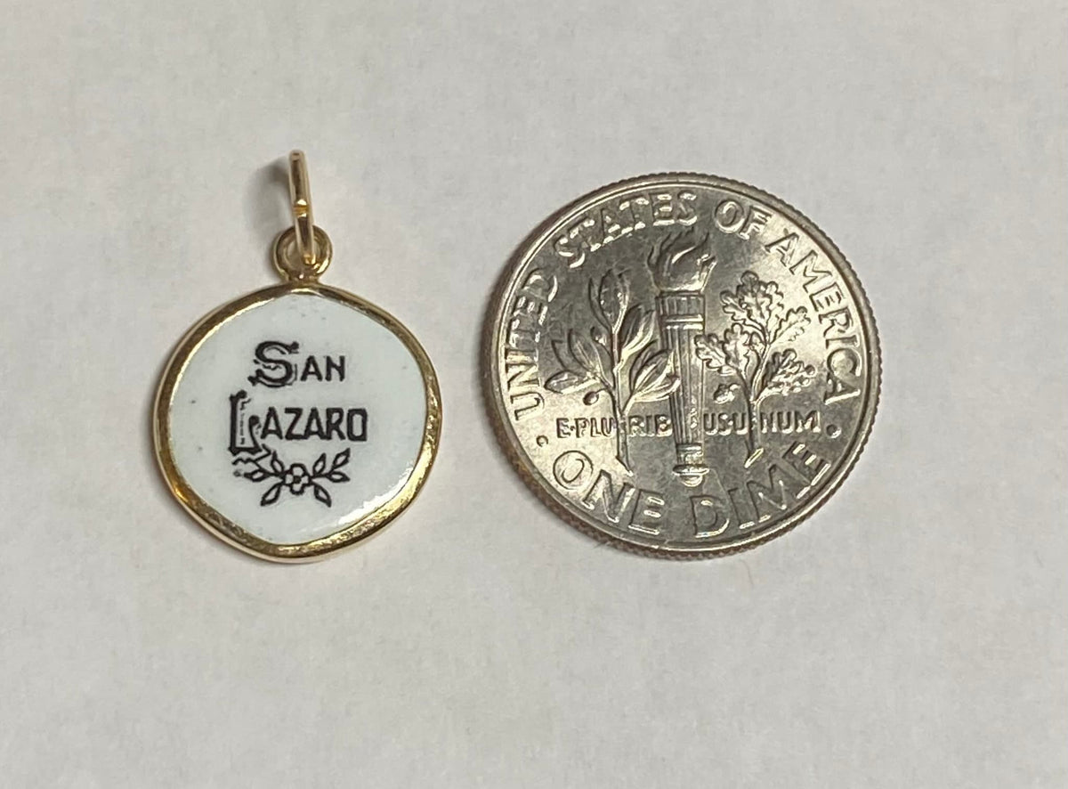 Vintage NOS 10K Yellow Gold Enameled Saint Lazarus "San Lazaro" 12.8mm ...