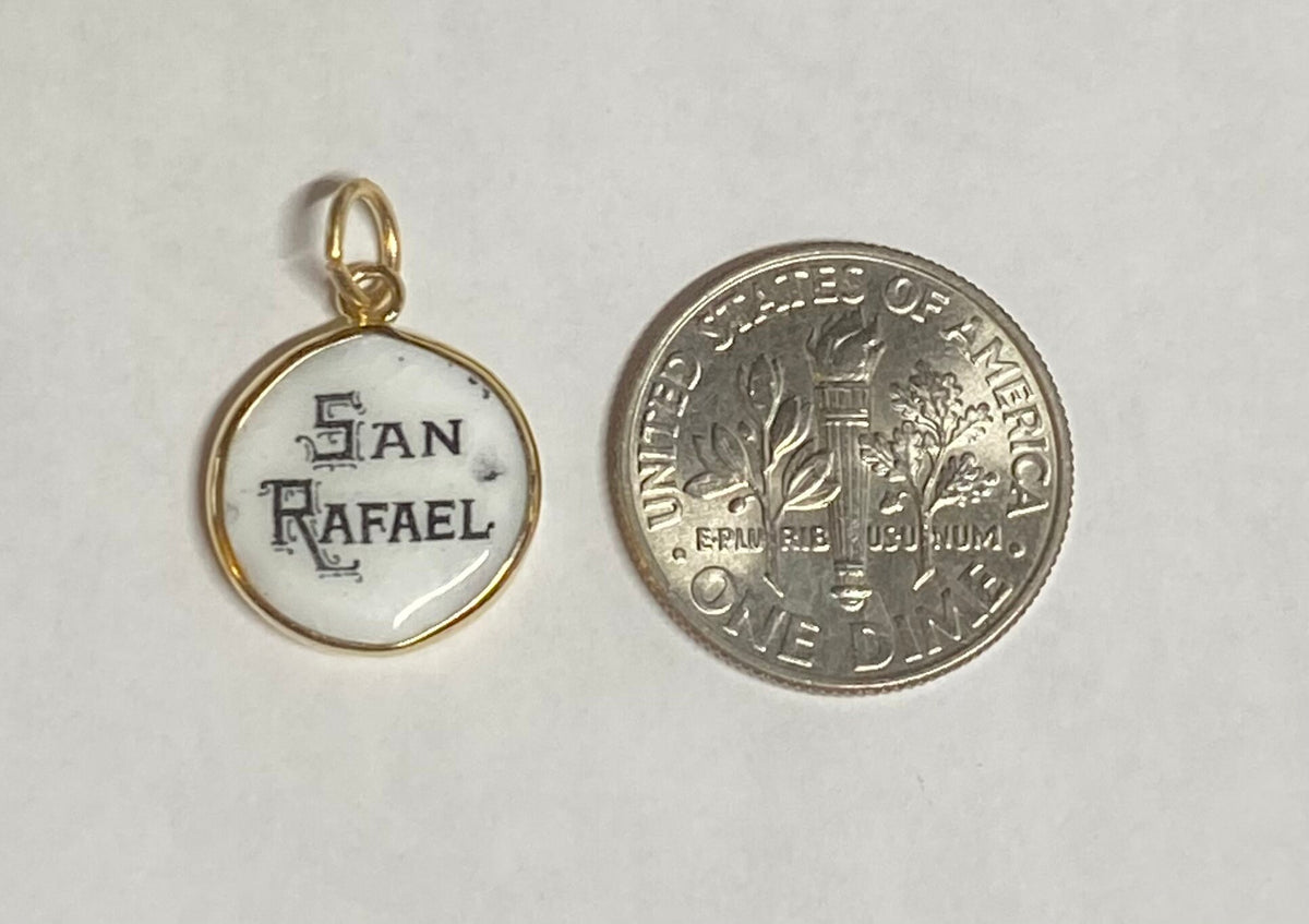 Vintage NOS 10K Yellow Gold Enameled Saint Raphael "San Rafael" 12.8mm ...