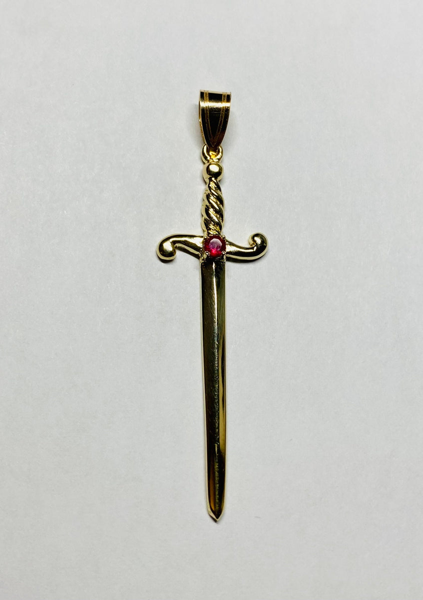 10K Yellow Gold Sword of St. Barbara "Espada de Santa Barbara" with Ge ...