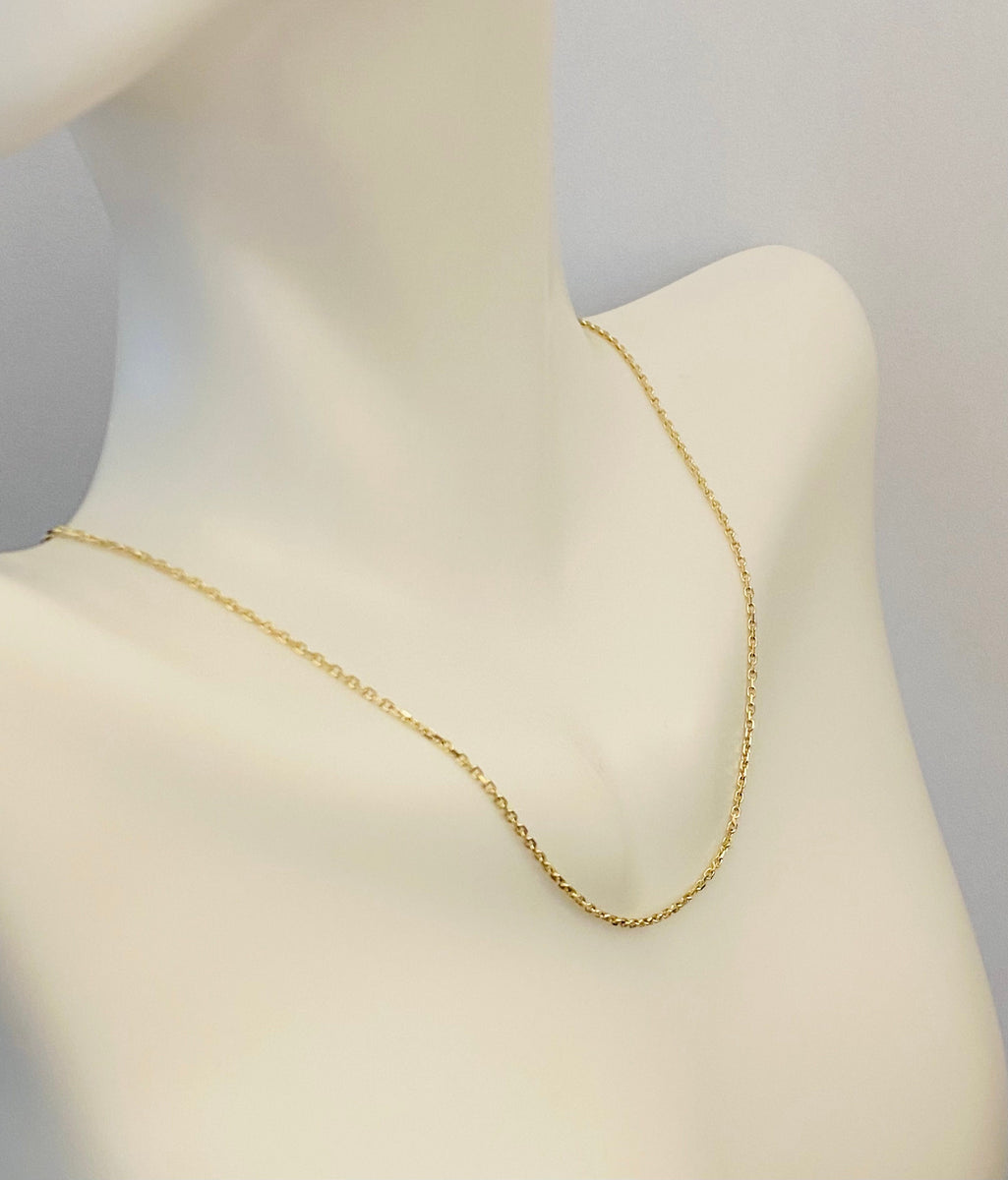 14K Solid Yellow Gold 1mm Cable Link Chain - Dainty - Perfect Pendant ...