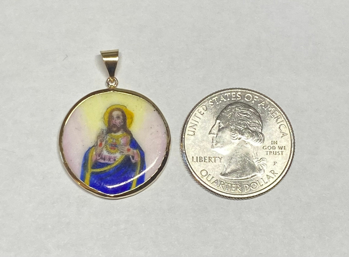 Vintage NOS 10K Enameled Virgin of Guadalupe & Sacred Heart 23.7mm Sca ...