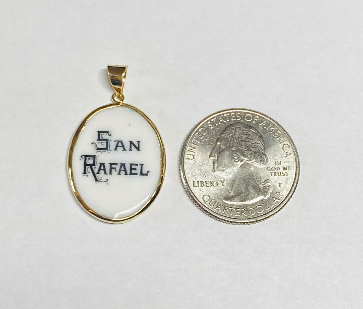 Vintage NOS 10K Enameled Saint Raphael "San Rafael" 25mm x 20mm Oval M ...