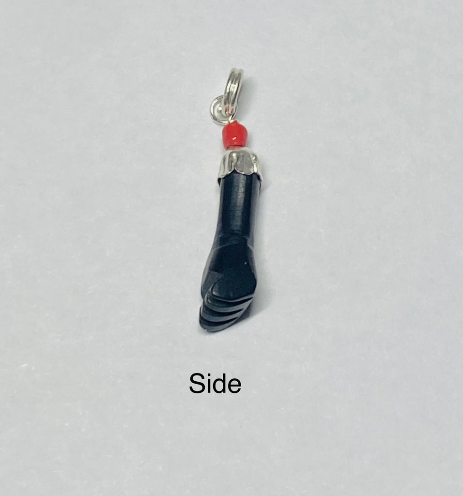 Sterling Silver 925 Genuine Azabache Jet & Coral Bead Mano Figa Charm ...