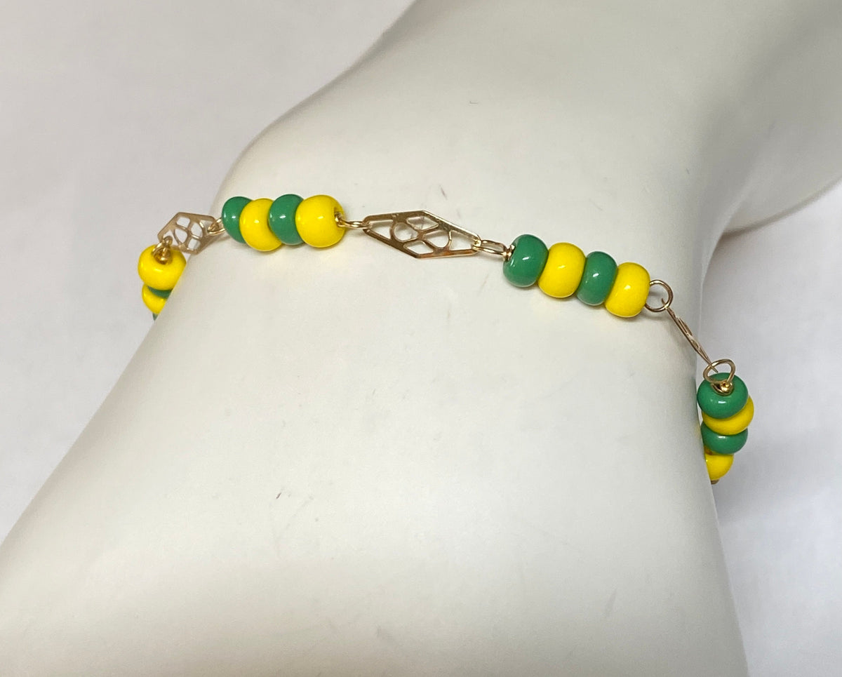 14 Karat Yellow Gold Filled Orula Santeria Beads 7.5" Plaque Bracelet ...