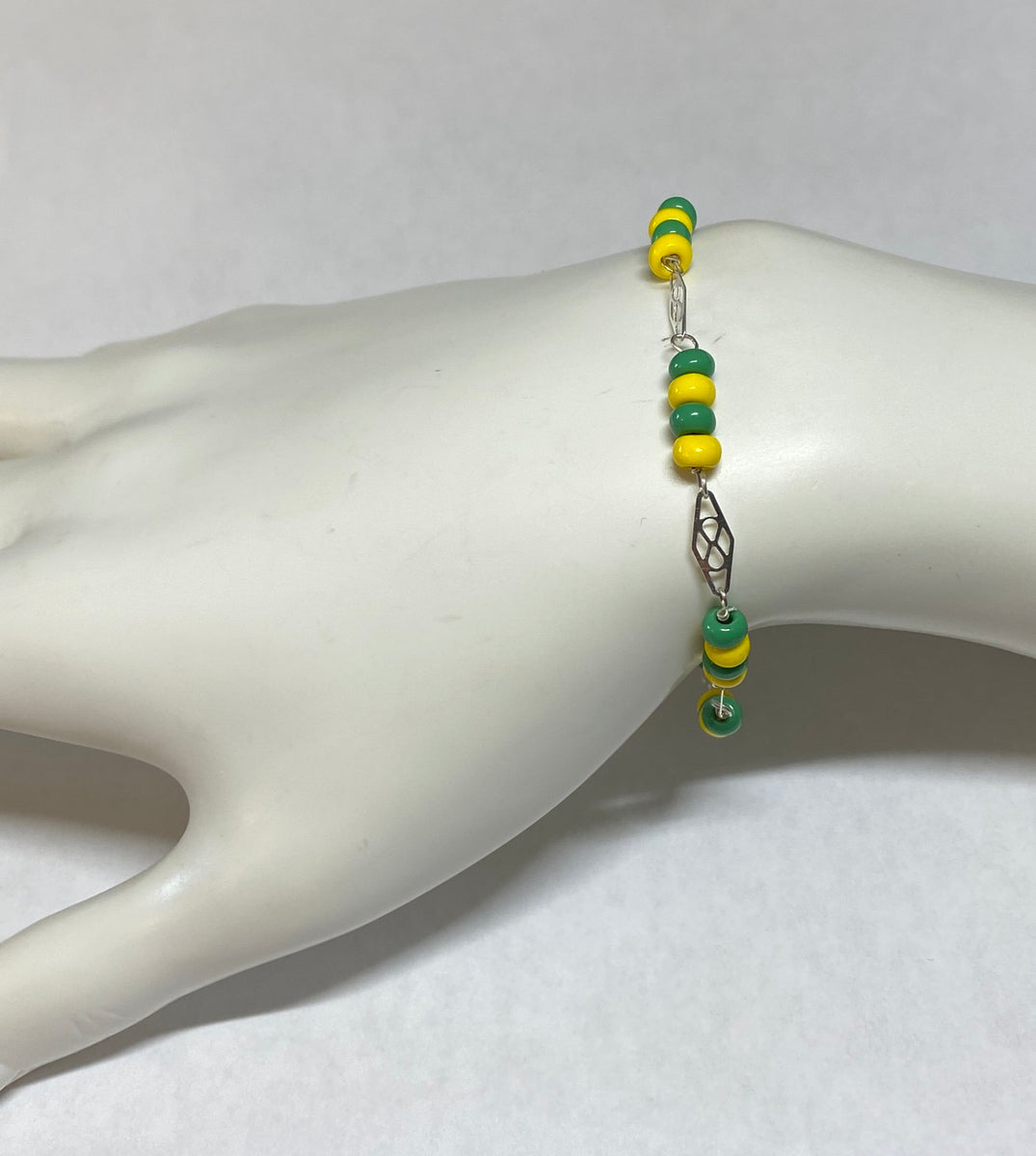 Sterling Silver 925 Orula Santeria Beads 7.5" Plaque Bracelet – G & W