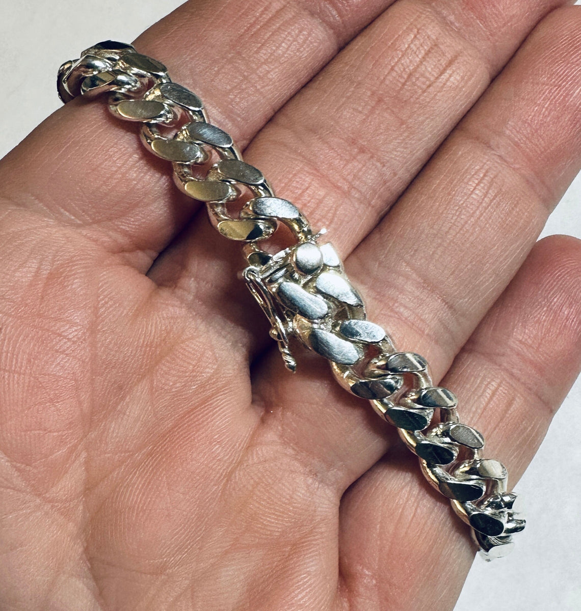 Sterling Silver 9mm Handmade Miami Cuban Link Hinged Bezel ID 9" Brace ...