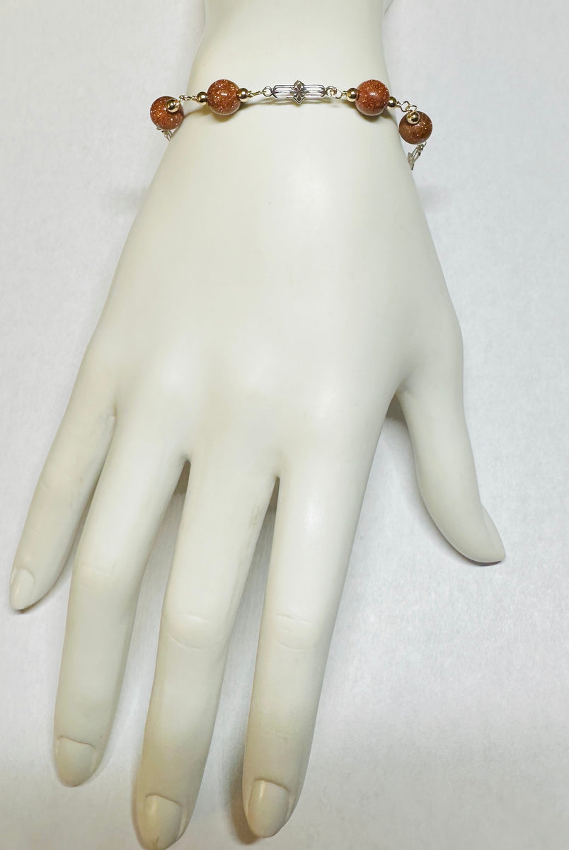 Sterling Silver and 14 Karat Yellow Gold Filled 8mm Brown Goldstone "V ...