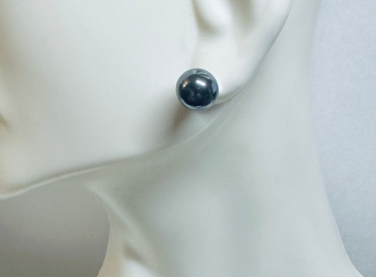 14 Karat Yellow Gold-Filled Genuine 8mm Hematite "Acerina" Stud Earrin ...